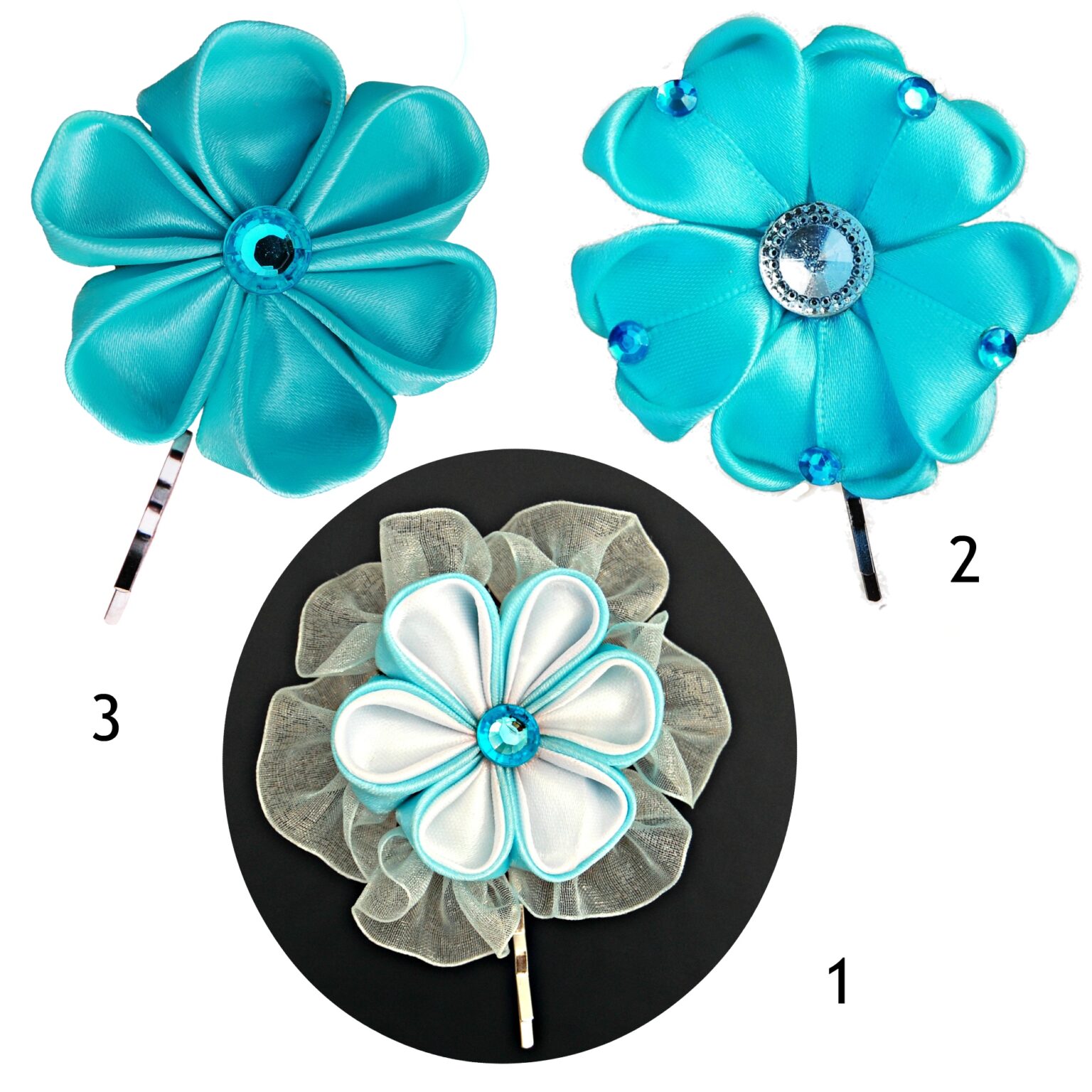 Flower bobby pins, Hair pins set of 3, Turquoise floral hairpins for ...