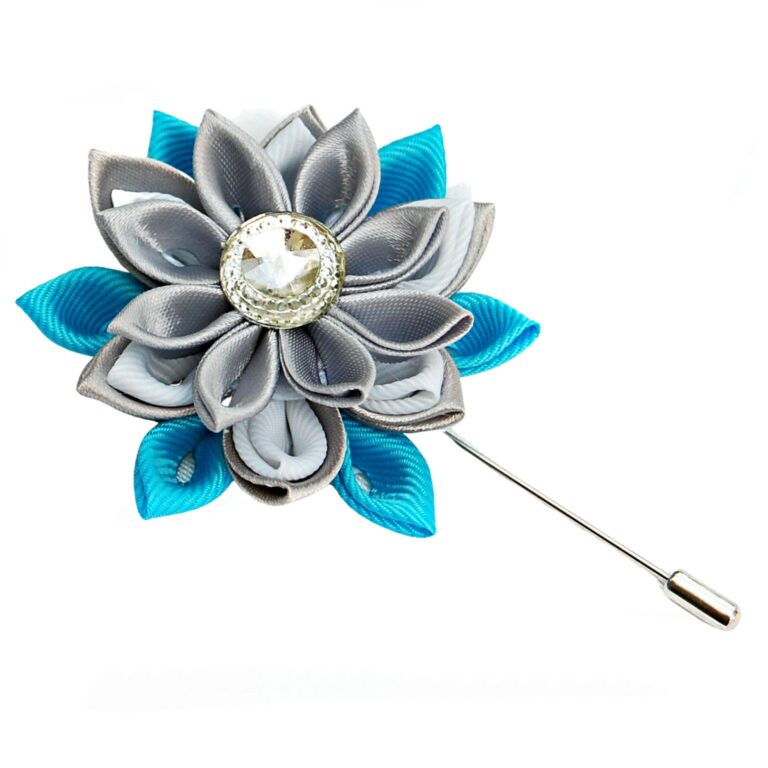 Men’s lapel pin flower, Light blue and gray flower lapel pin, Men’s ...