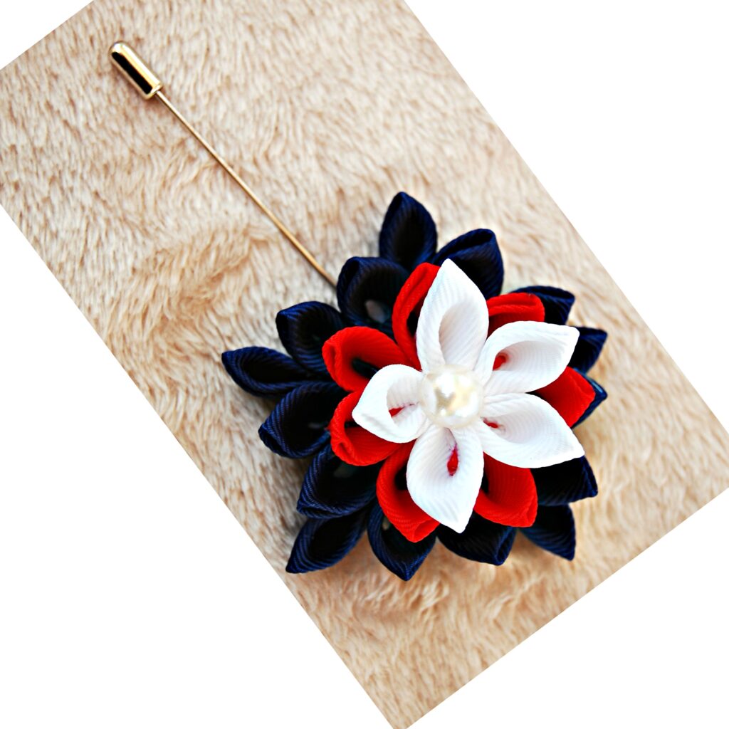 Men’s Flower Lapel Pin, Kanzashi Fabric Flower Brooch, Boutonniere ...