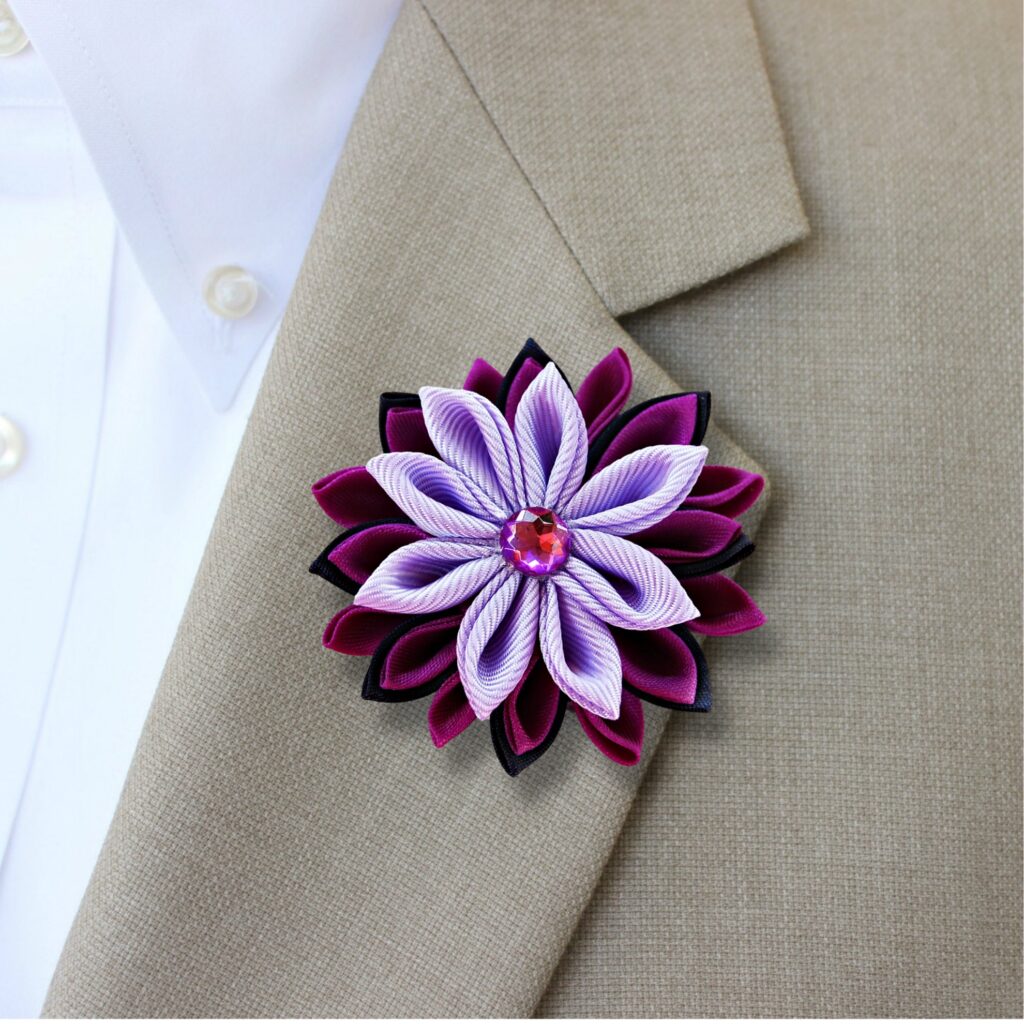 Men’s Flower Lapel Pin, Kanzashi Fabric Flower Brooch, Boutonniere ...