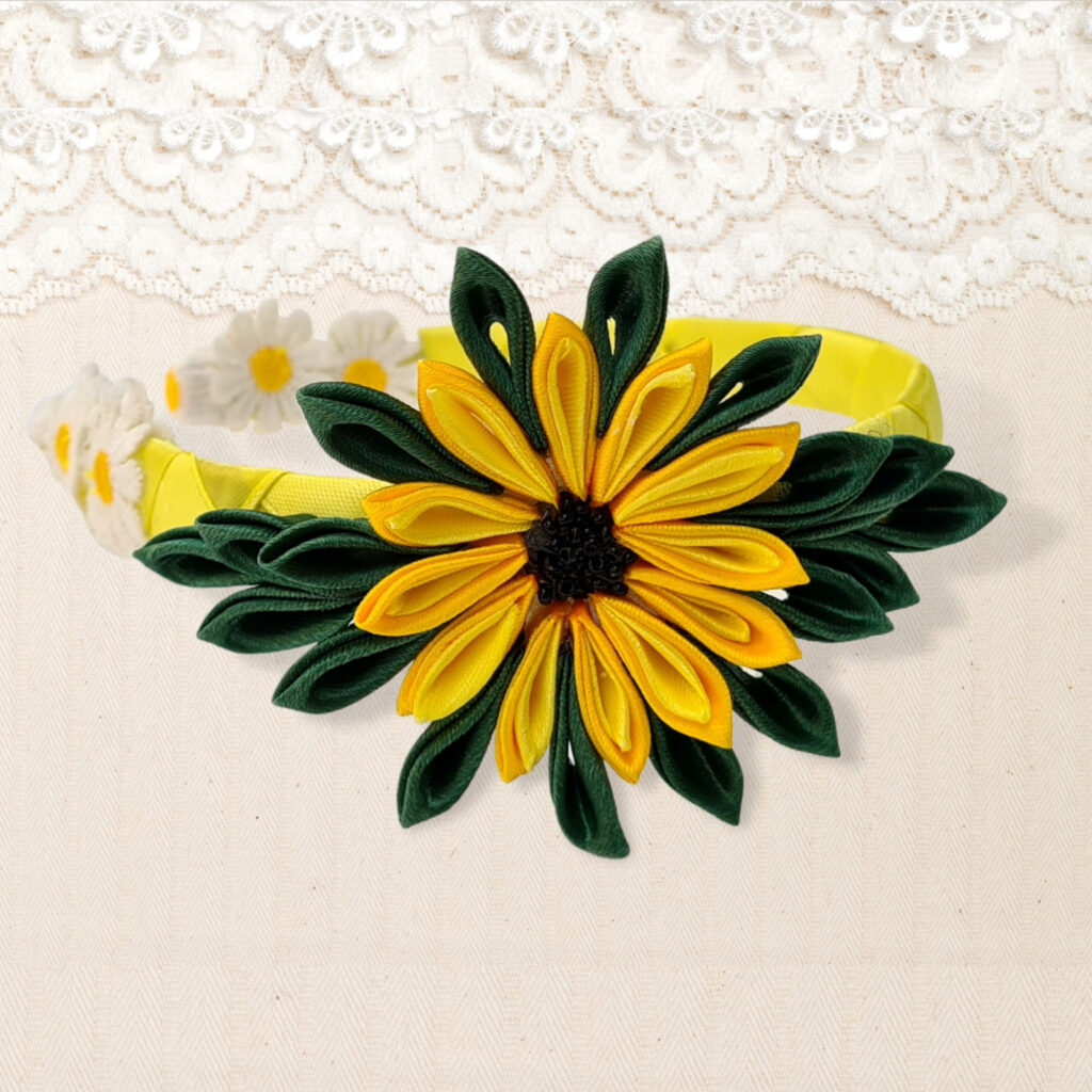 Sunflower Headband For Flower Girl, Kanzashi Fabric Flower Summer ...
